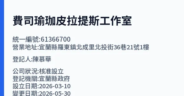 費司瑜珈皮拉提斯工作室的照片-統編 61366700(宜蘭縣) 公司登記資料與營業項目詳細圖表