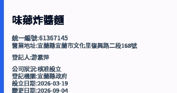 味薌炸醬麵的照片-統編 61367145 公司登記資料與營業項目詳細圖表