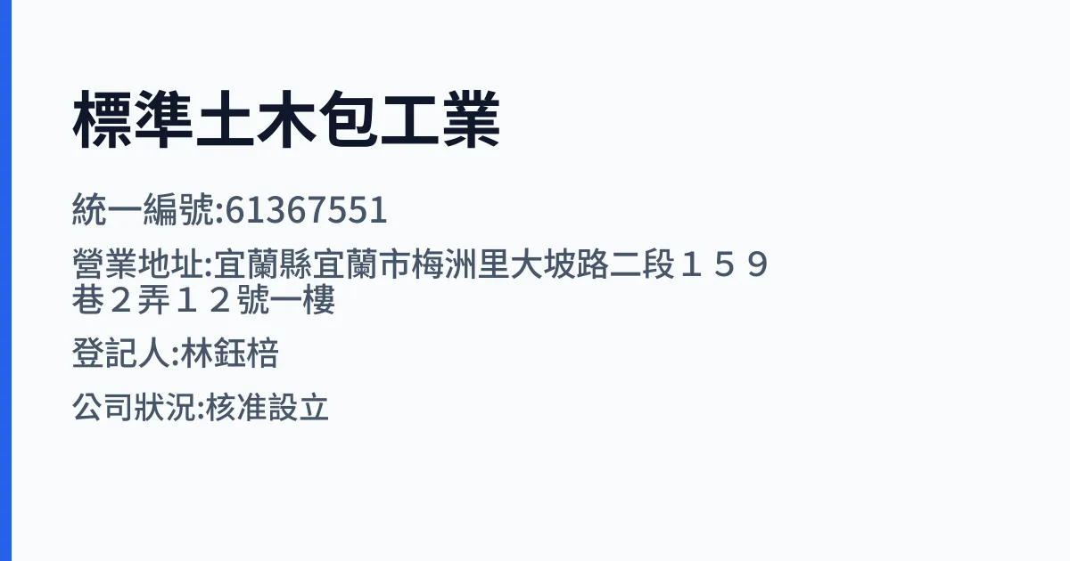 標準土木包工業 - 統編 61367551(宜蘭縣) 公司登記資料與營業項目詳細圖表