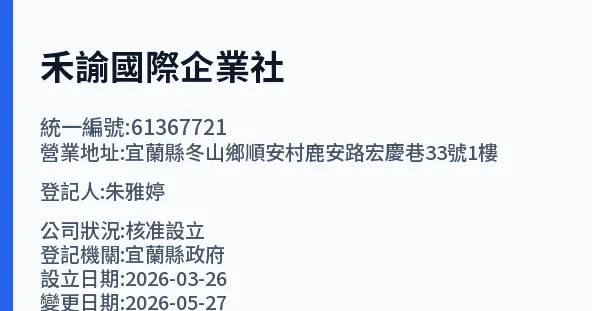 禾諭國際企業社的照片-統編 61367721(宜蘭縣) 公司登記資料與營業項目詳細圖表