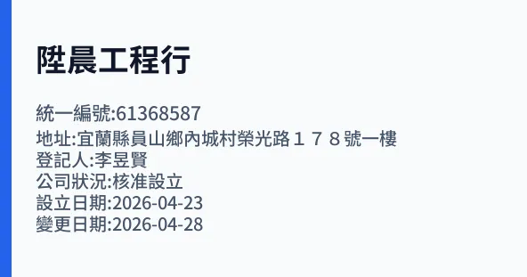 陞晨工程行的照片-統編 61368587(宜蘭縣) 公司登記資料與營業項目詳細圖表