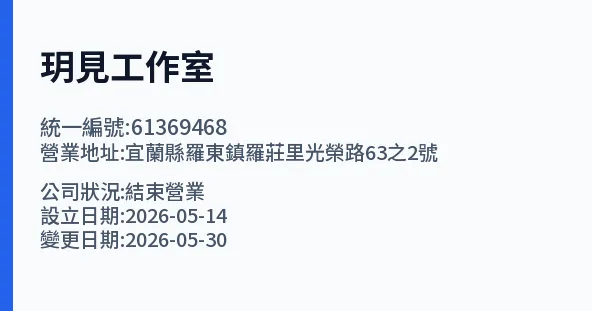 玥見工作室的照片-統編 61369468(宜蘭縣) 公司登記資料與營業項目詳細圖表