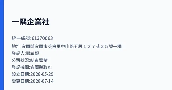 一隅企業社的照片-統編 61370063 公司登記資料與營業項目詳細圖表
