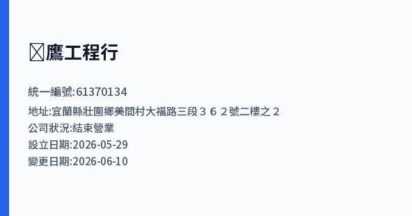 蓵鷹工程行的照片-統編 61370134(宜蘭縣) 公司登記資料與營業項目詳細圖表
