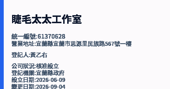 睫毛太太工作室的照片-統編 61370628 公司登記資料與營業項目詳細圖表
