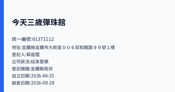 今天三歲彈珠館的照片-統編 61371112 公司登記資料與營業項目詳細圖表