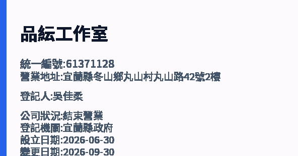 品紜工作室的照片-統編 61371128 公司登記資料與營業項目詳細圖表