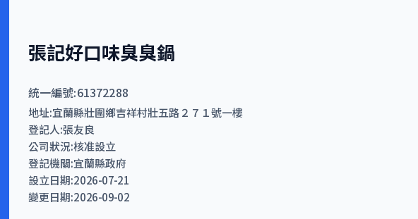 張記好口味臭臭鍋的照片-統編 61372288 公司登記資料與營業項目詳細圖表