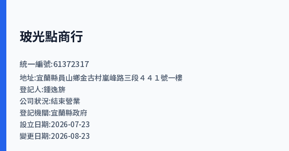 玻光點商行的照片-統編 61372317(宜蘭縣) 公司登記資料與營業項目詳細圖表
