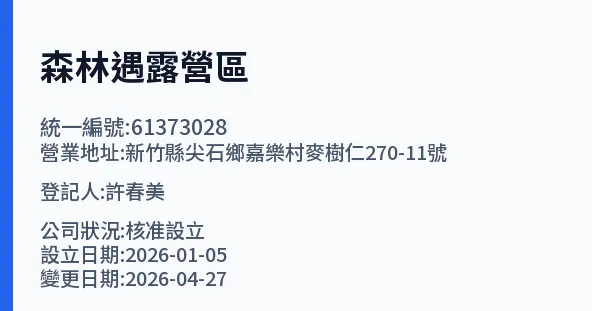 森林遇露營區的照片-統編 61373028(新竹縣) 公司登記資料與營業項目詳細圖表