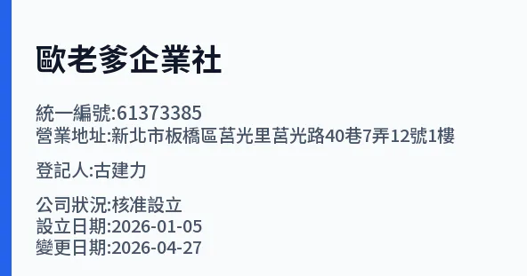 歐老爹企業社的照片-統編 61373385(新北市) 公司登記資料與營業項目詳細圖表