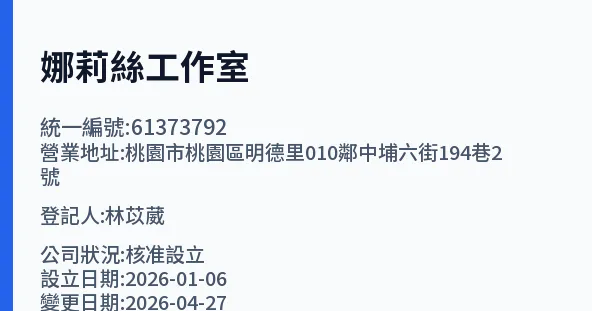 娜莉絲工作室的照片-統編 61373792(桃園市) 公司登記資料與營業項目詳細圖表