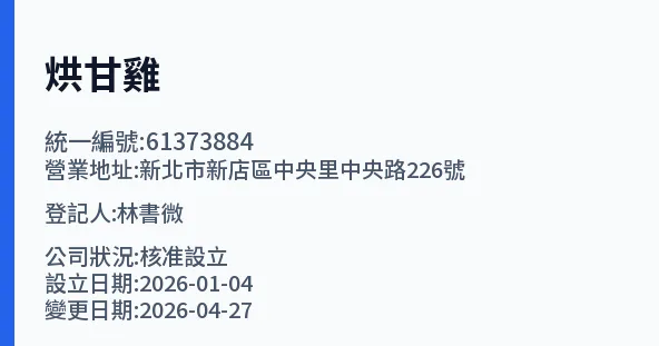 烘甘雞的照片-統編 61373884(新北市) 公司登記資料與營業項目詳細圖表
