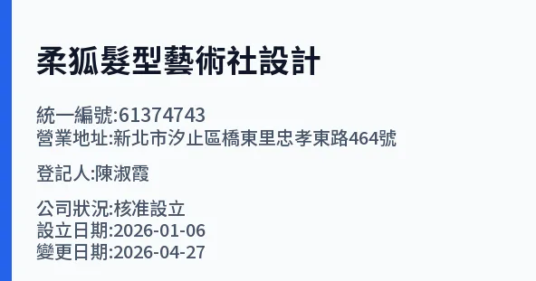 柔狐髮型藝術社設計的照片-統編 61374743(新北市) 公司登記資料與營業項目詳細圖表