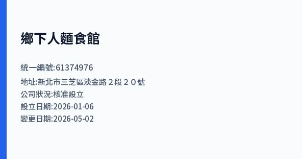 鄉下人麵食館的照片-統編 61374976(新北市) 公司登記資料與營業項目詳細圖表