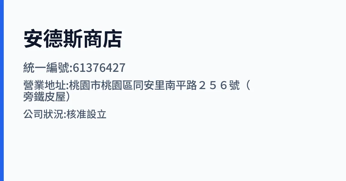 安德斯商店 - 統編 61376427(桃園市) 公司登記資料與營業項目詳細圖表