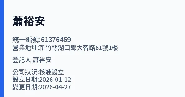 蕭裕安的照片-統編 61376469(新竹縣) 公司登記資料與營業項目詳細圖表