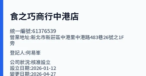 食之巧商行中港店的照片-統編 61376539(新北市) 公司登記資料與營業項目詳細圖表