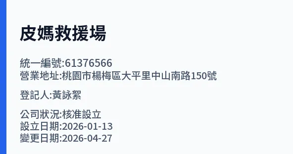 皮媽救援場的照片-統編 61376566(桃園市) 公司登記資料與營業項目詳細圖表