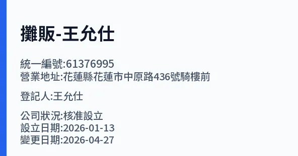 攤販-王允仕的照片-統編 61376995(花蓮縣) 公司登記資料與營業項目詳細圖表