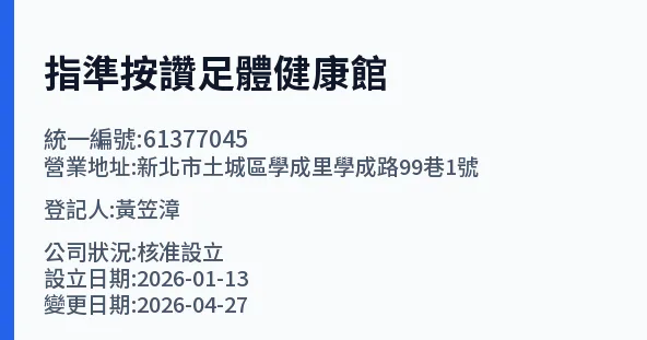 指準按讚足體健康館的照片-統編 61377045(新北市) 公司登記資料與營業項目詳細圖表