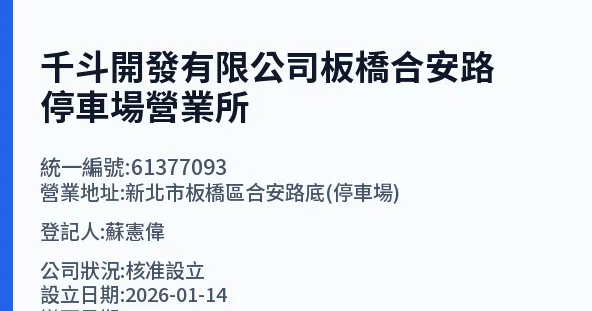 千斗開發有限公司板橋合安路停車場營業所的照片-統編 61377093(新北市) 公司登記資料與營業項目詳細圖表