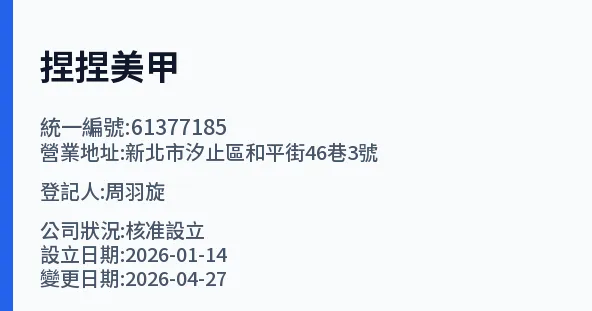 捏捏美甲的照片-統編 61377185(新北市) 公司登記資料與營業項目詳細圖表