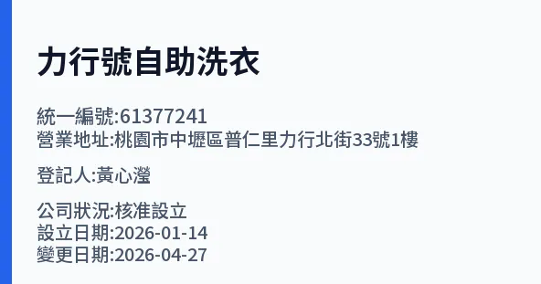 力行號自助洗衣的照片-統編 61377241(桃園市) 公司登記資料與營業項目詳細圖表