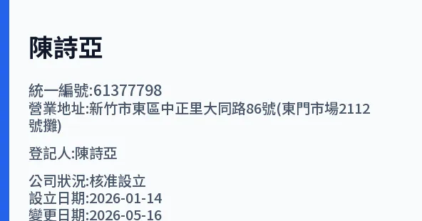 陳詩亞的照片-統編 61377798(新竹市) 公司登記資料與營業項目詳細圖表