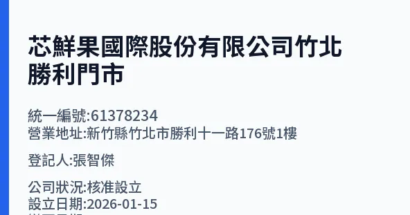 芯鮮果國際股份有限公司竹北勝利門市的照片-統編 61378234(新竹縣) 公司登記資料與營業項目詳細圖表