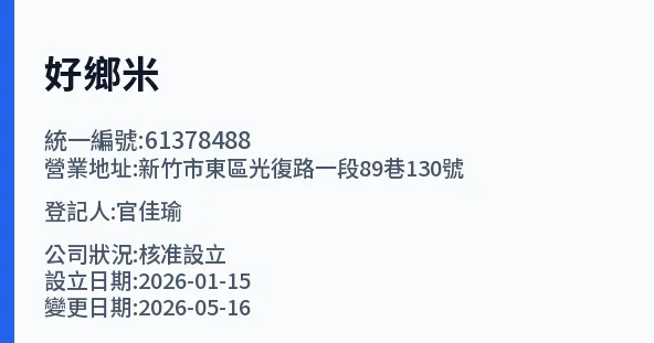 好鄉米的照片-統編 61378488(新竹市) 公司登記資料與營業項目詳細圖表