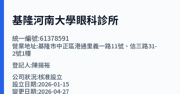 基隆河南大學眼科診所的照片-統編 61378591(基隆市) 公司登記資料與營業項目詳細圖表