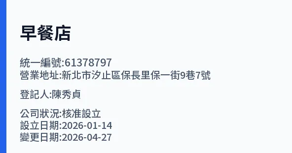早餐店的照片-統編 61378797(新北市) 公司登記資料與營業項目詳細圖表