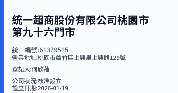 統一超商股份有限公司桃園市第九十六門市的照片-統編 61379515(桃園市) 公司登記資料與營業項目詳細圖表