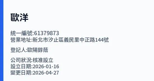 歐洋的照片-統編 61379873(新北市) 公司登記資料與營業項目詳細圖表