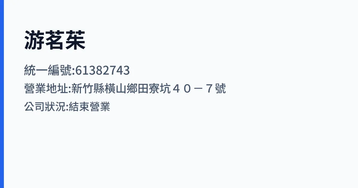 游茗茱 - 統編 61382743(新竹縣) 公司登記資料與營業項目詳細圖表