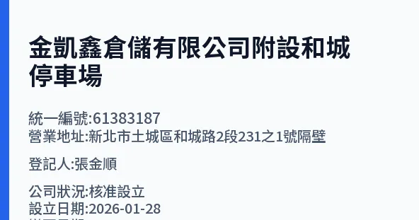 金凱鑫倉儲有限公司附設和城停車場的照片-統編 61383187(新北市) 公司登記資料與營業項目詳細圖表
