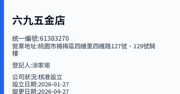 六九五金店的照片-統編 61383270(桃園市) 公司登記資料與營業項目詳細圖表