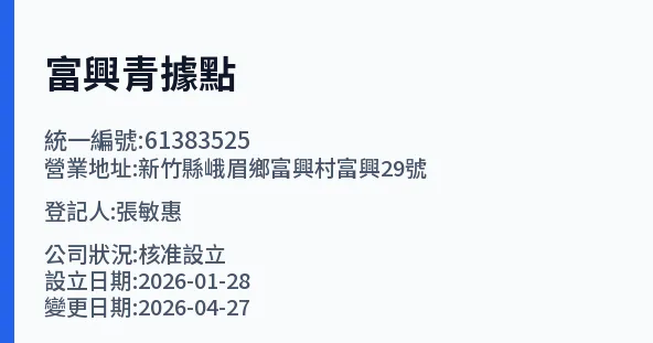 富興青據點的照片-統編 61383525(新竹縣) 公司登記資料與營業項目詳細圖表