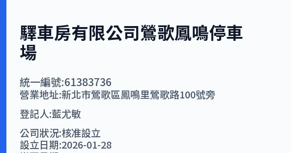 驛車房有限公司鶯歌鳳鳴停車場的照片-統編 61383736(新北市) 公司登記資料與營業項目詳細圖表