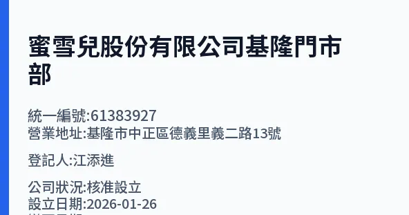 蜜雪兒股份有限公司基隆門市部的照片-統編 61383927(基隆市) 公司登記資料與營業項目詳細圖表