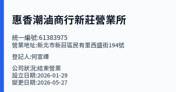 惠香潮滷商行新莊營業所的照片-統編 61383975(新北市) 公司登記資料與營業項目詳細圖表