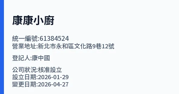 康康小廚的照片-統編 61384524(新北市) 公司登記資料與營業項目詳細圖表