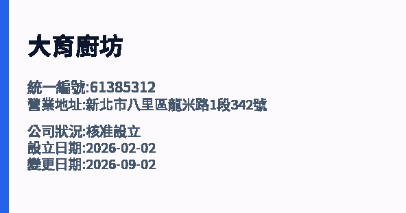 大育廚坊的照片-統編 61385312 公司登記資料與營業項目詳細圖表