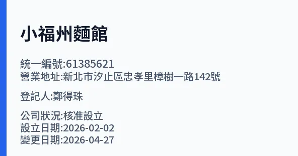 小福州麵館的照片-統編 61385621(新北市) 公司登記資料與營業項目詳細圖表