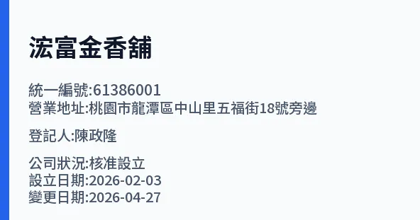 浤富金香舖的照片-統編 61386001(桃園市) 公司登記資料與營業項目詳細圖表