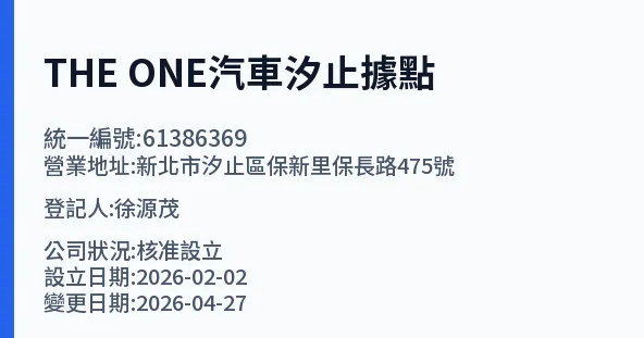 THE ONE汽車汐止據點的照片-統編 61386369(新北市) 公司登記資料與營業項目詳細圖表