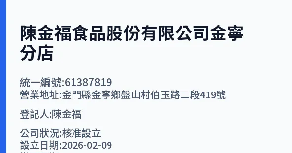 陳金福食品股份有限公司金寧分店的照片-統編 61387819(金門縣) 公司登記資料與營業項目詳細圖表