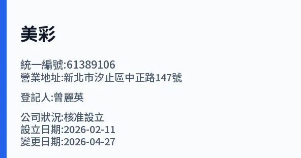 美彩的照片-統編 61389106(新北市) 公司登記資料與營業項目詳細圖表
