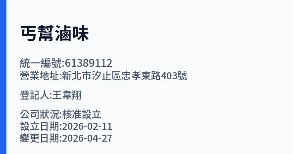 丐幫滷味的照片-統編 61389112(新北市) 公司登記資料與營業項目詳細圖表